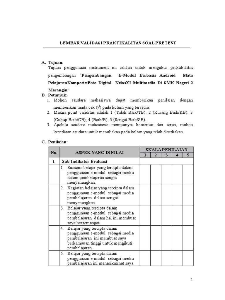 Validasi Soal Pretest | PDF