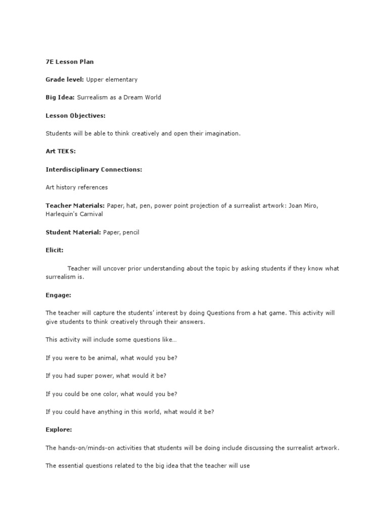 Surrealism As A Dream World Lesson Plan | PDF | Surrealism | Idea