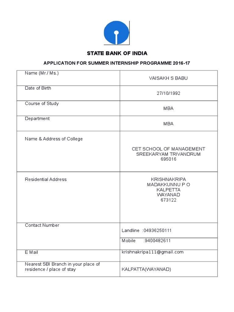 Summer Internship - Application Format | PDF | Career & Growth ...