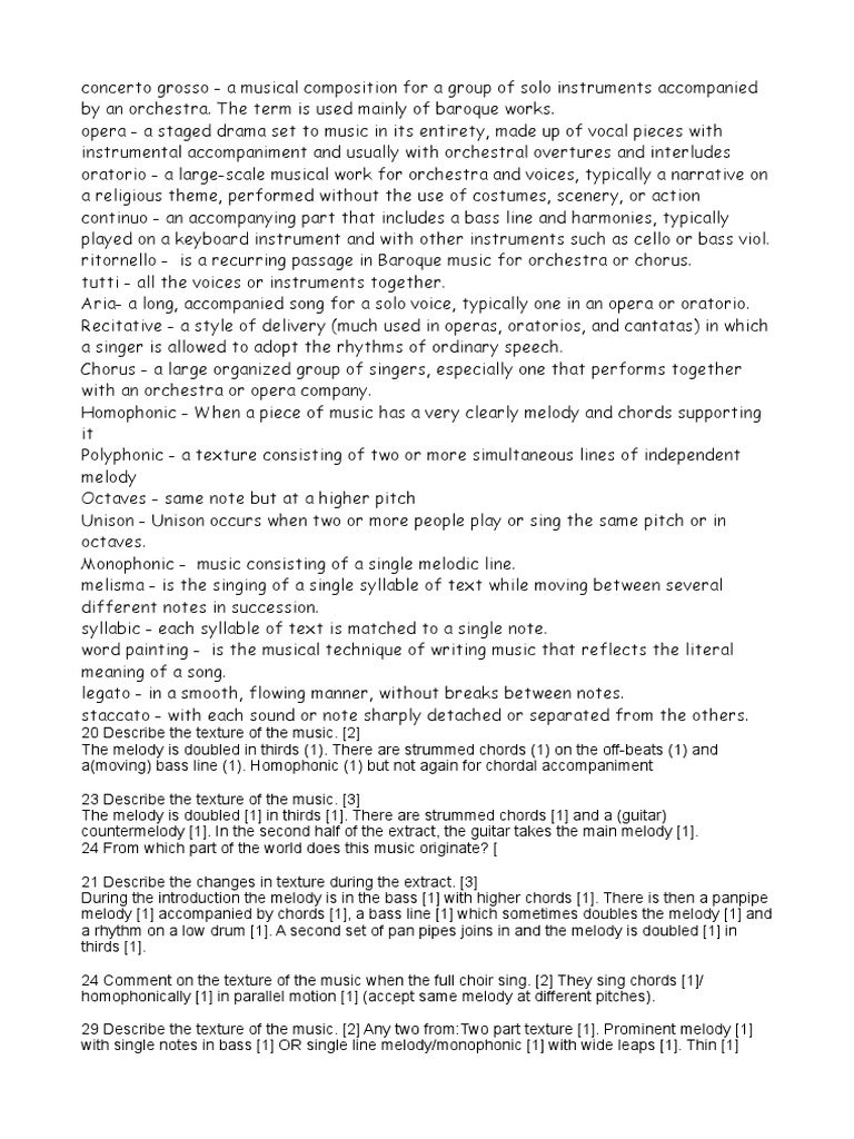 IGCSE Music Revision: Key Terms Explained | PDF | String Instruments ...