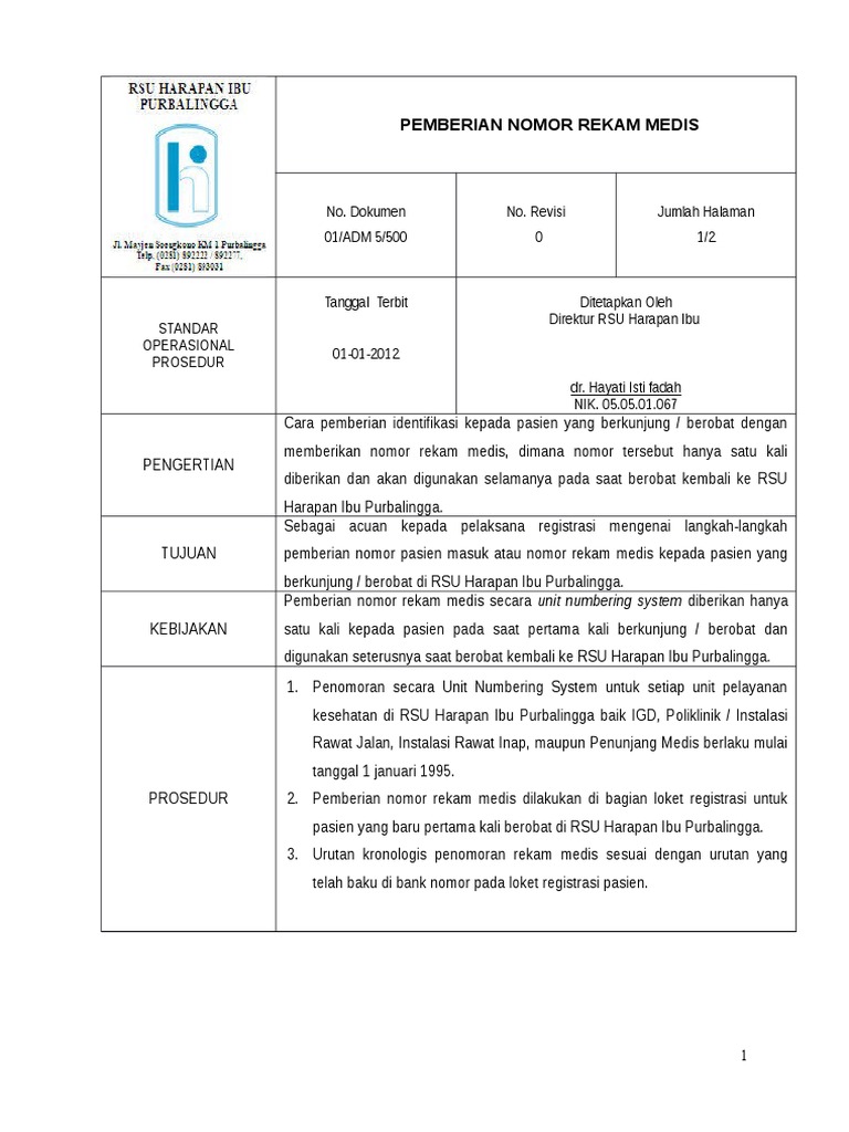 Sop Rekam Medik | PDF | Kesehatan Holistik
