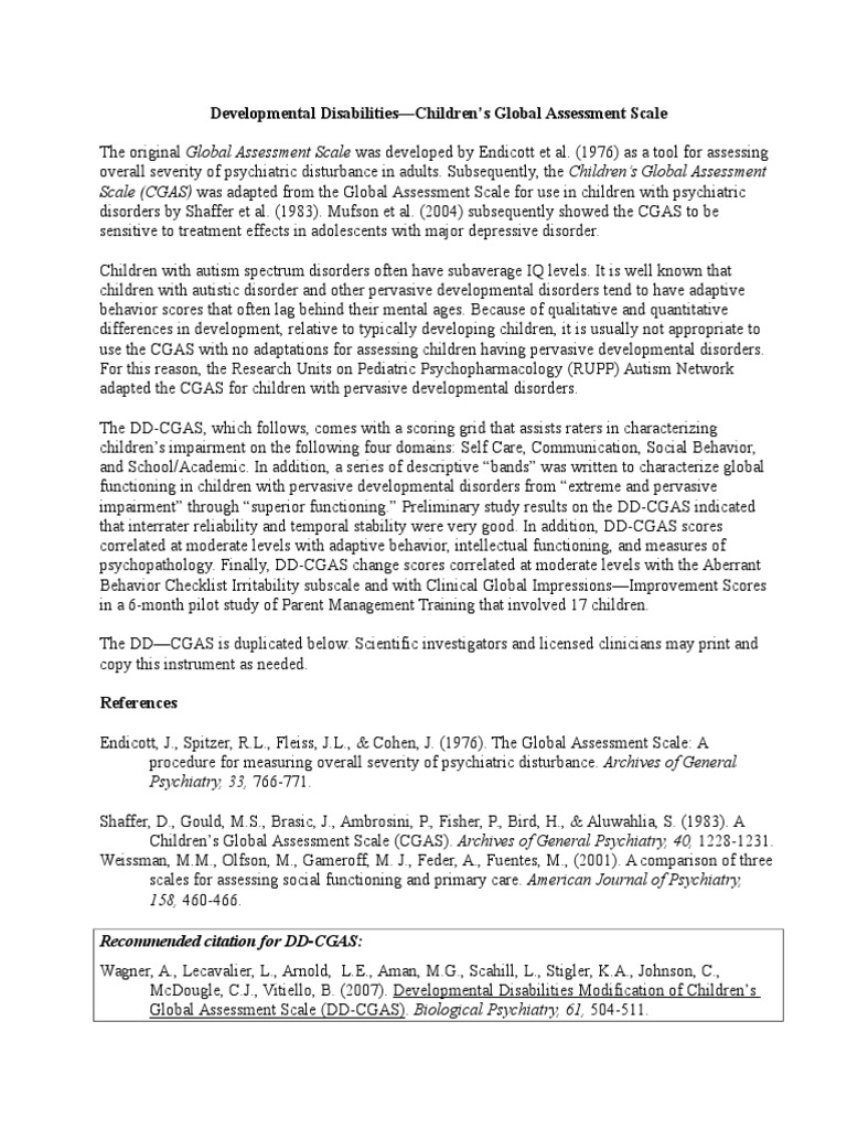 DD CGAS For Children With PDDs - 03!02!2007 | PDF | Autism | Abnormal ...