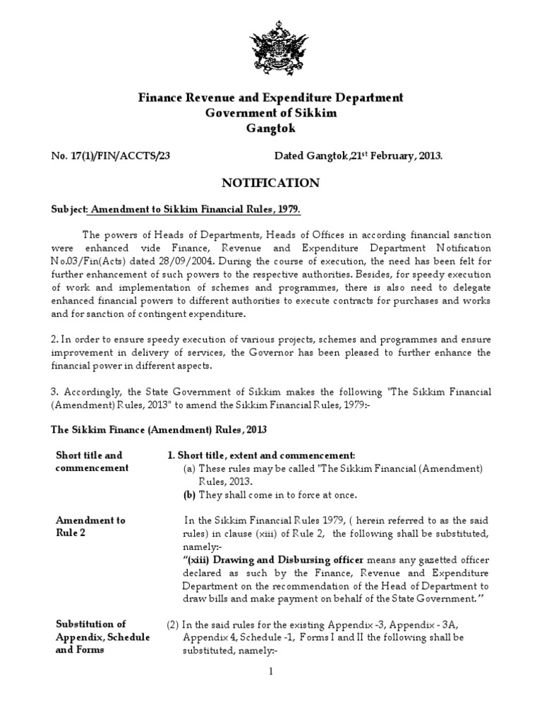 Amendment To Sikkim Financial Rules, 1979. | PDF | Vehicles ...