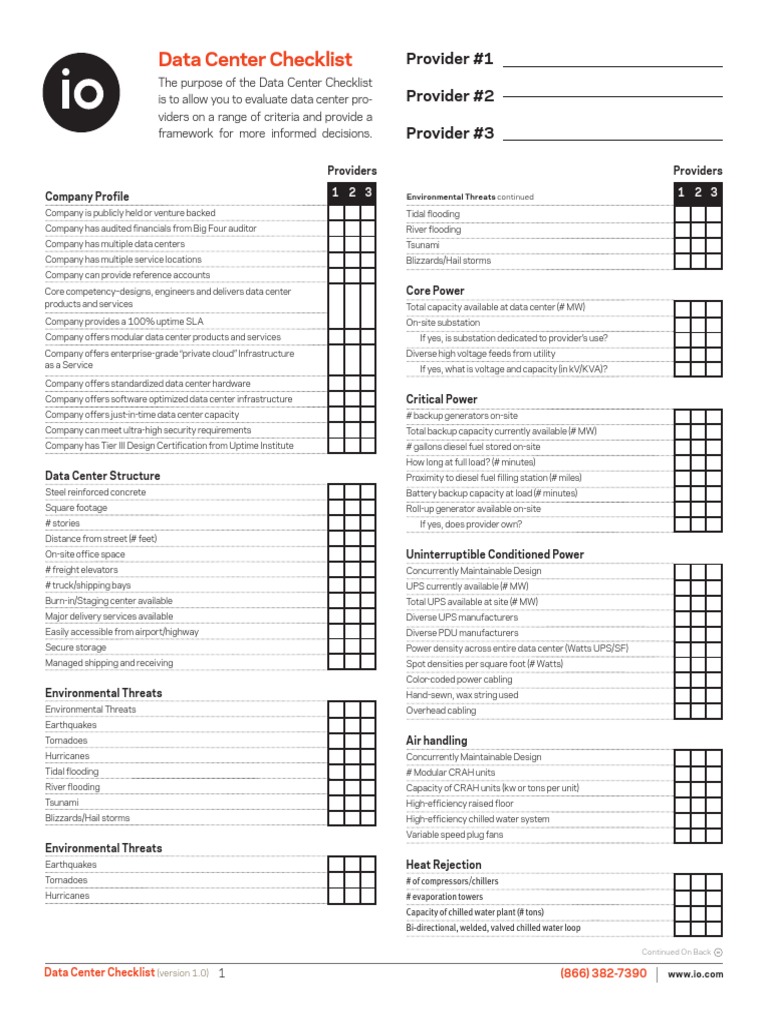 Data Center Checklist PDF | PDF | Data Center | Electrical Engineering