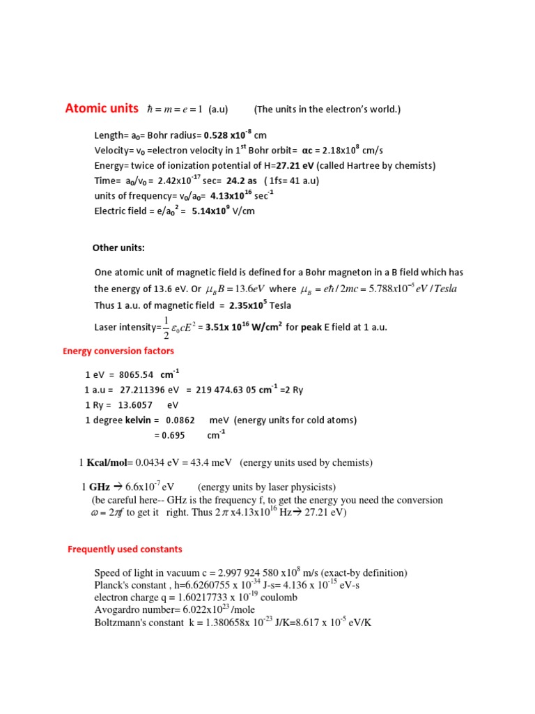 Atomic Units | PDF | Science & Mathematics