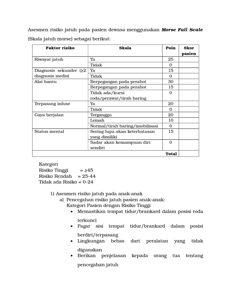 Asesmen Risiko Jatuh Pada Pasien Dewasa Menggunakan Morse Fall Scale | PDF