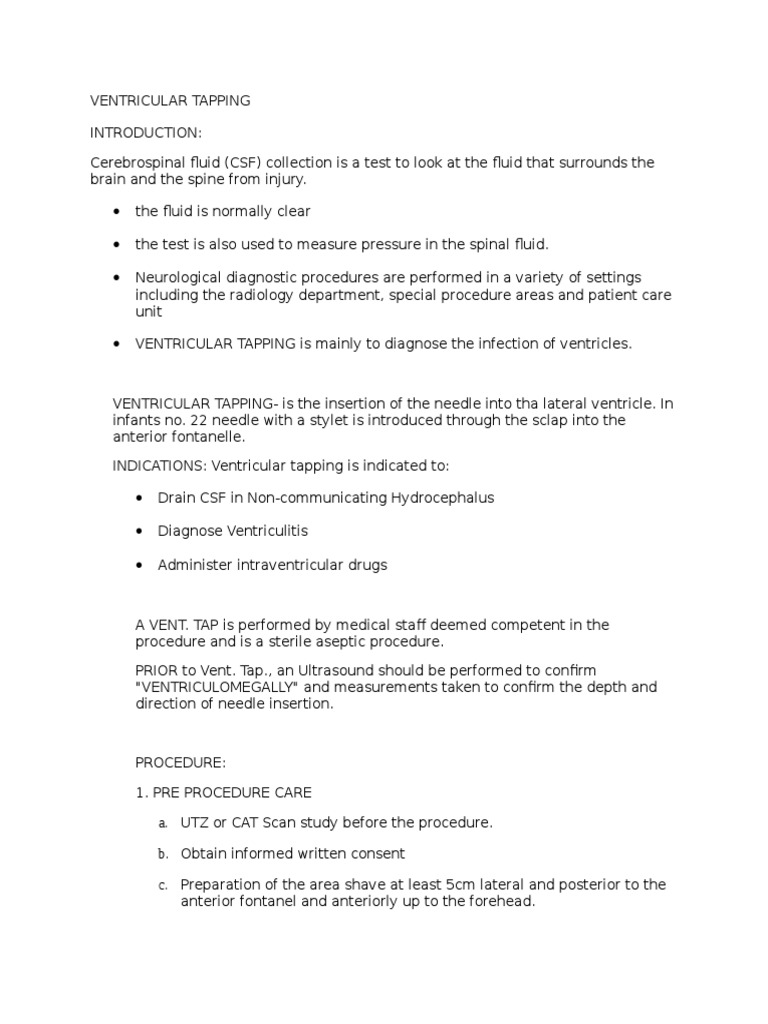 Ventricular Tapping | PDF | Cerebrospinal Fluid | Neurology
