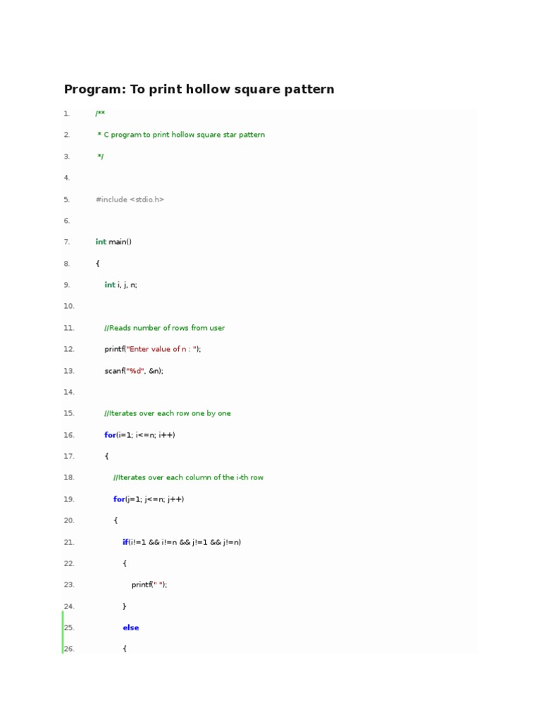 C Program To Print Hollow Square Star Pattern | PDF | Technology & Engineering