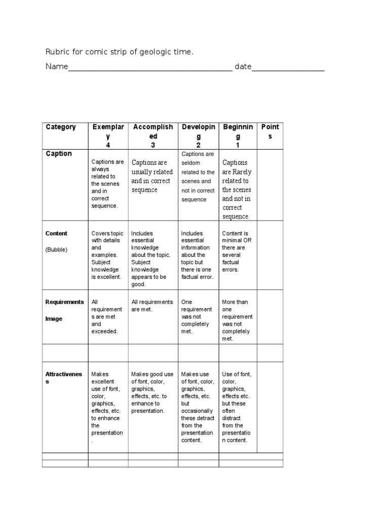 Rubric For Comic Strip of Geologic Time | PDF