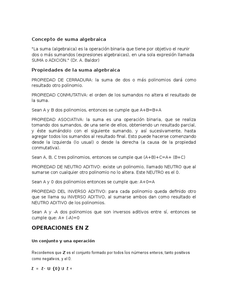 Concepto de Suma Algebraica | PDF | División (Matemáticas) | Sustracción