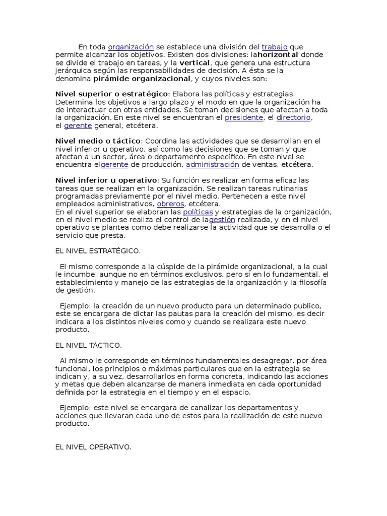 Niveles de la Estructura Organizacional | PDF | Comportamiento ...