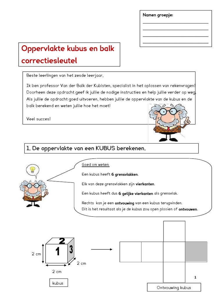 Werkbundel Oppervlakte Kubus en Balk Correctiesleutel Aangepast ...