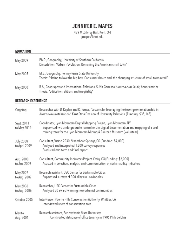 Jennifer Mapes CV | PDF | University Of Southern California | Geography