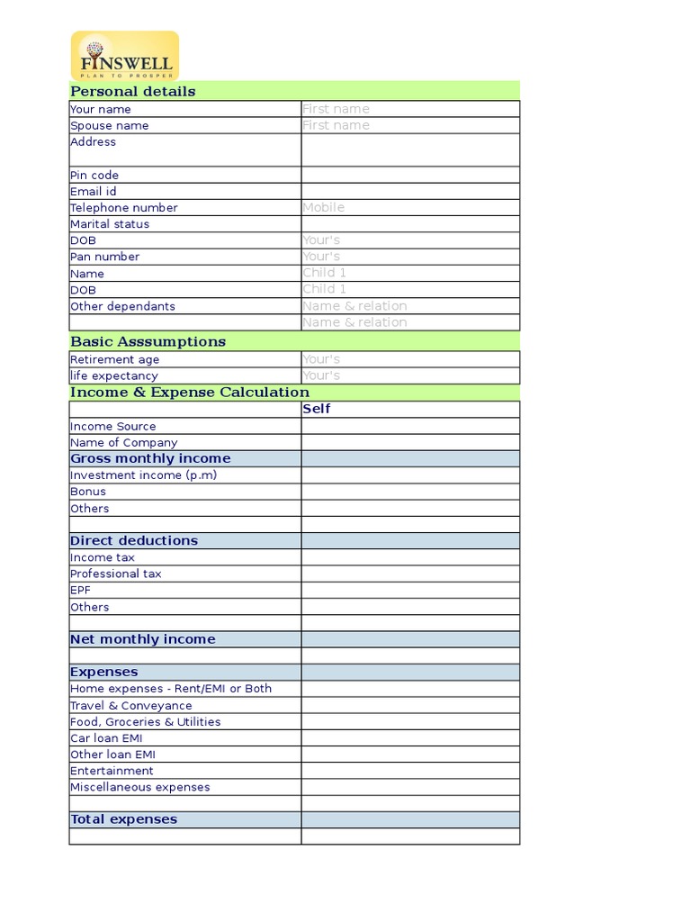 Finswell - Financial Plan Sheet | PDF