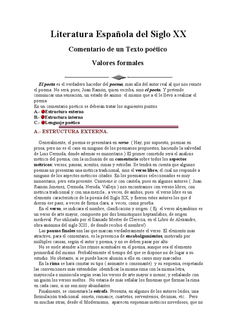 Comentario de un Texto poético | Metro (poesía) | Poesía