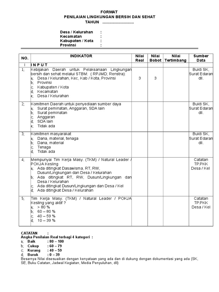 FORMAT PENILAIAN LINGKUNGAN BERSIH DAN SEHAT Rev1 | PDF