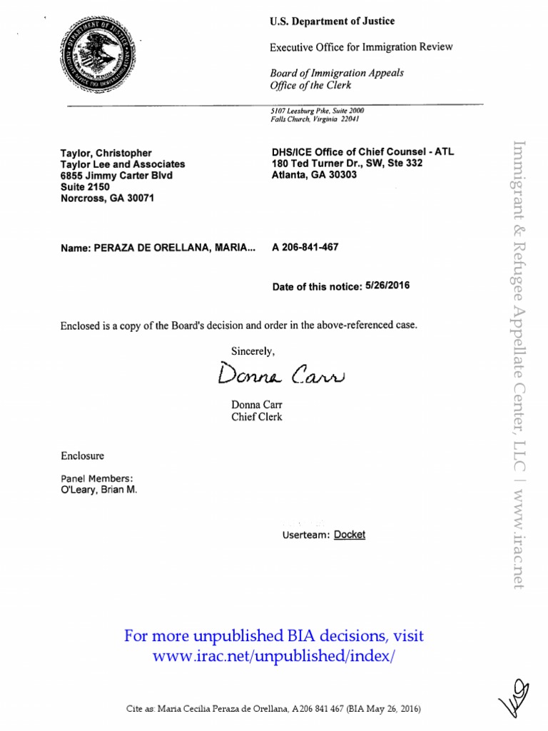 Remand Decision for Peraza de Orellana | PDF | Removal Proceedings ...