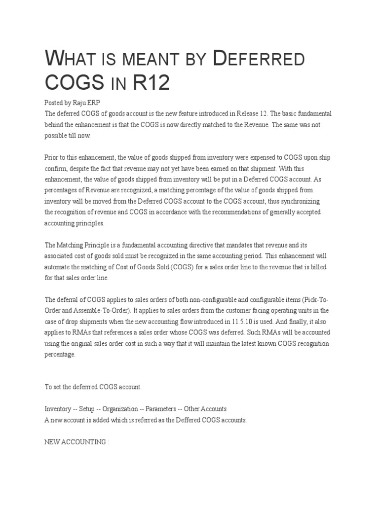 What Is Meant by Deferred COGS in R12 | PDF | Debits And Credits ...