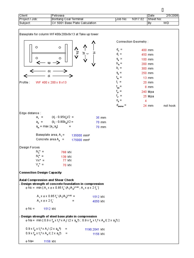 Base Plate Design Calculations for WF Columns | PDF | Internet | Software