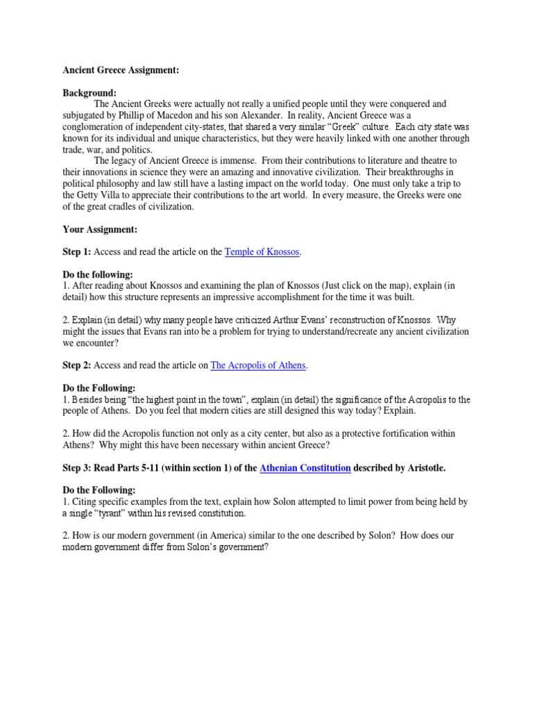 Ancient Greece Assignment | PDF
