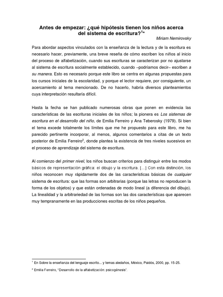 Hipótesis de Escritura en Niños | PDF | Escritura | Sílaba