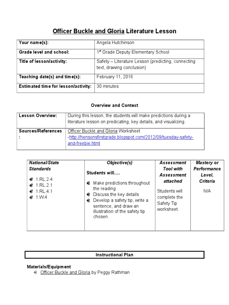 Officer Buckle and Gloria Lesson Plan | PDF | Educational Assessment ...
