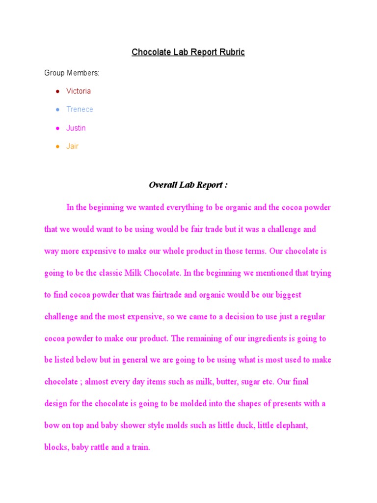Chocolate Lab Report and Recipe Guide | PDF