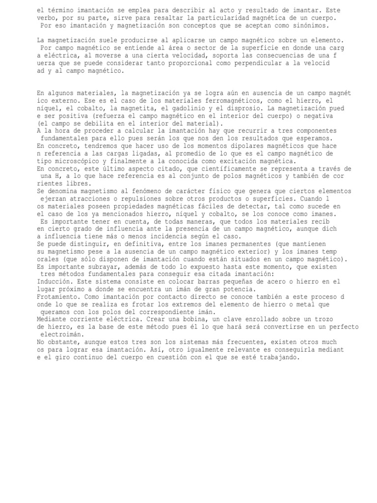 Imantación: Métodos y Conceptos Clave | PDF | Magnetización | Imán