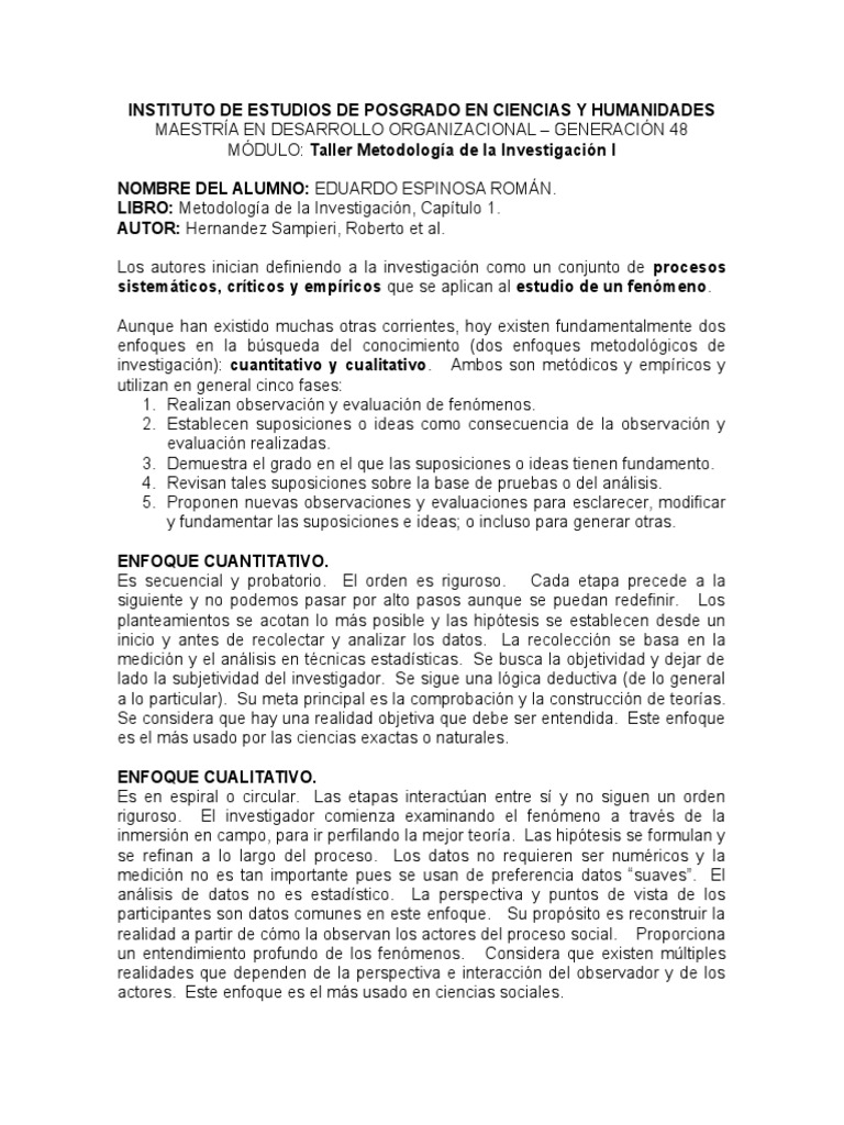 Control de Lectura Sampieri Cap 1 | Descargar gratis PDF | Método científico | Estadísticas