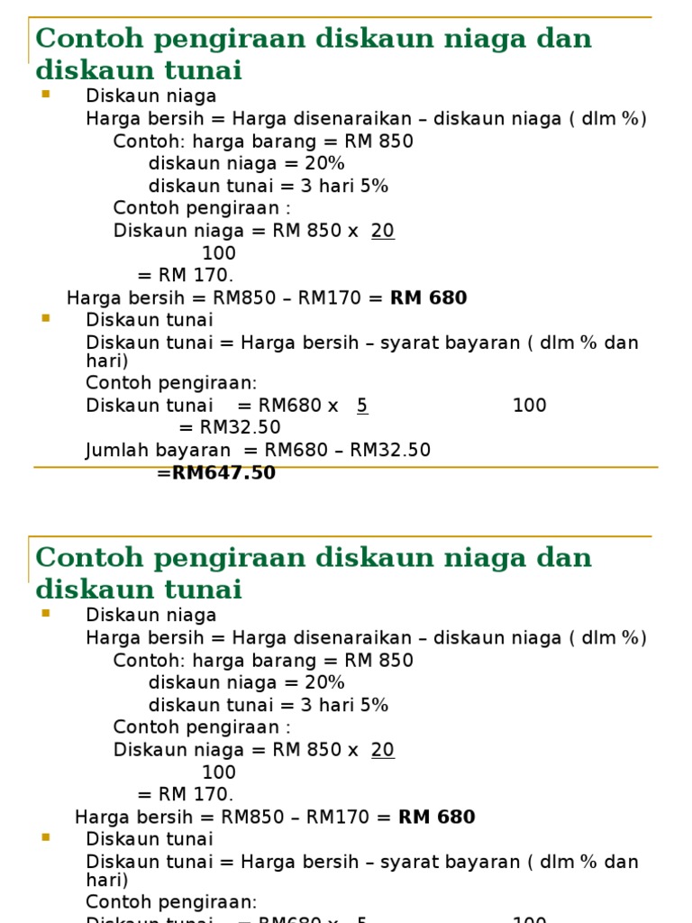 Contoh Pengiraan Diskaun Niaga Diskaun Tunai | PDF