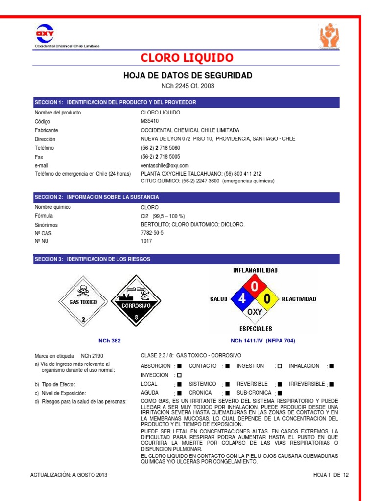 Hds Cloro | PDF | Cloro | Amoníaco