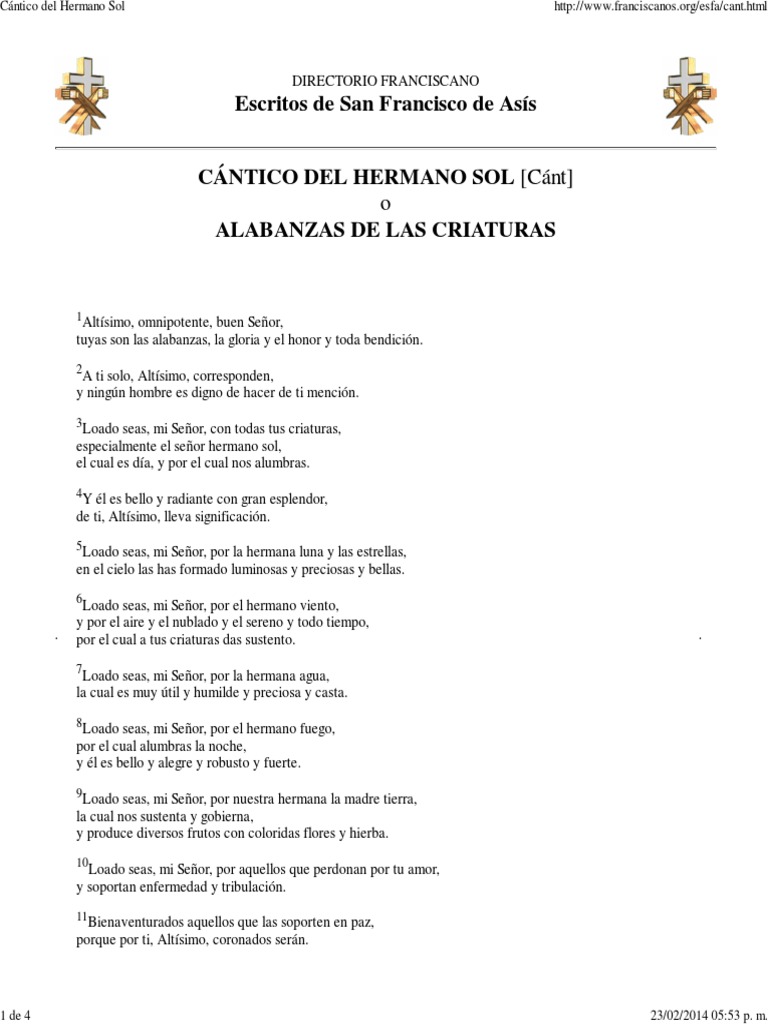 Cántico Del Hermano y Señor Sol | Dom | Creencia religiosa y doctrina