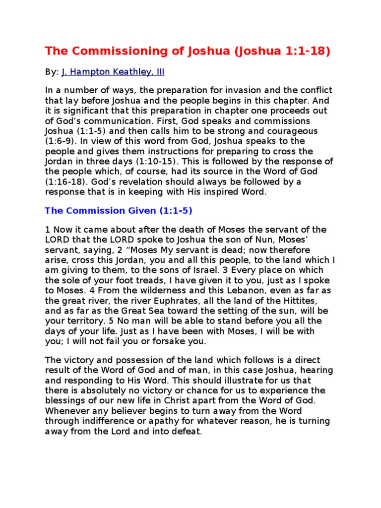 The Commissioning of Joshua (Joshua 1:1-18) : J. Hampton Keathley, III ...