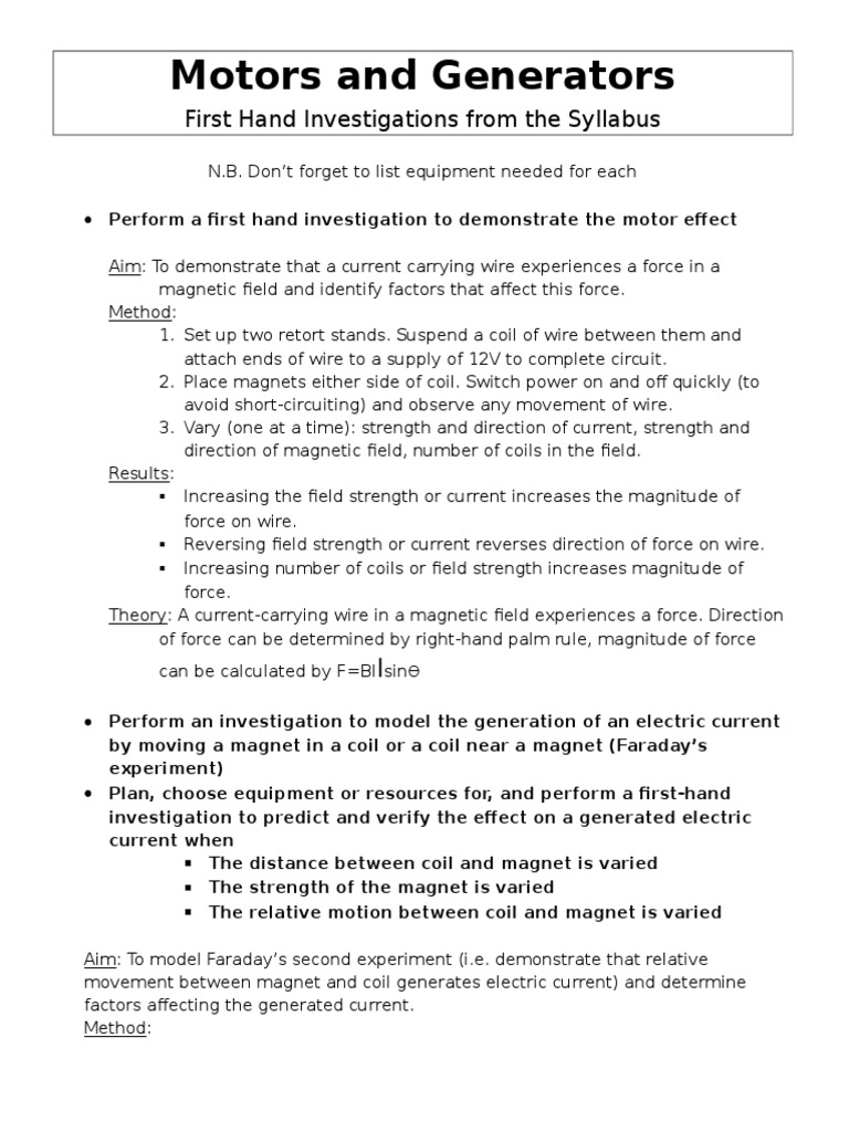 Investigating Motors and Generators | PDF | Electromagnetic Induction ...