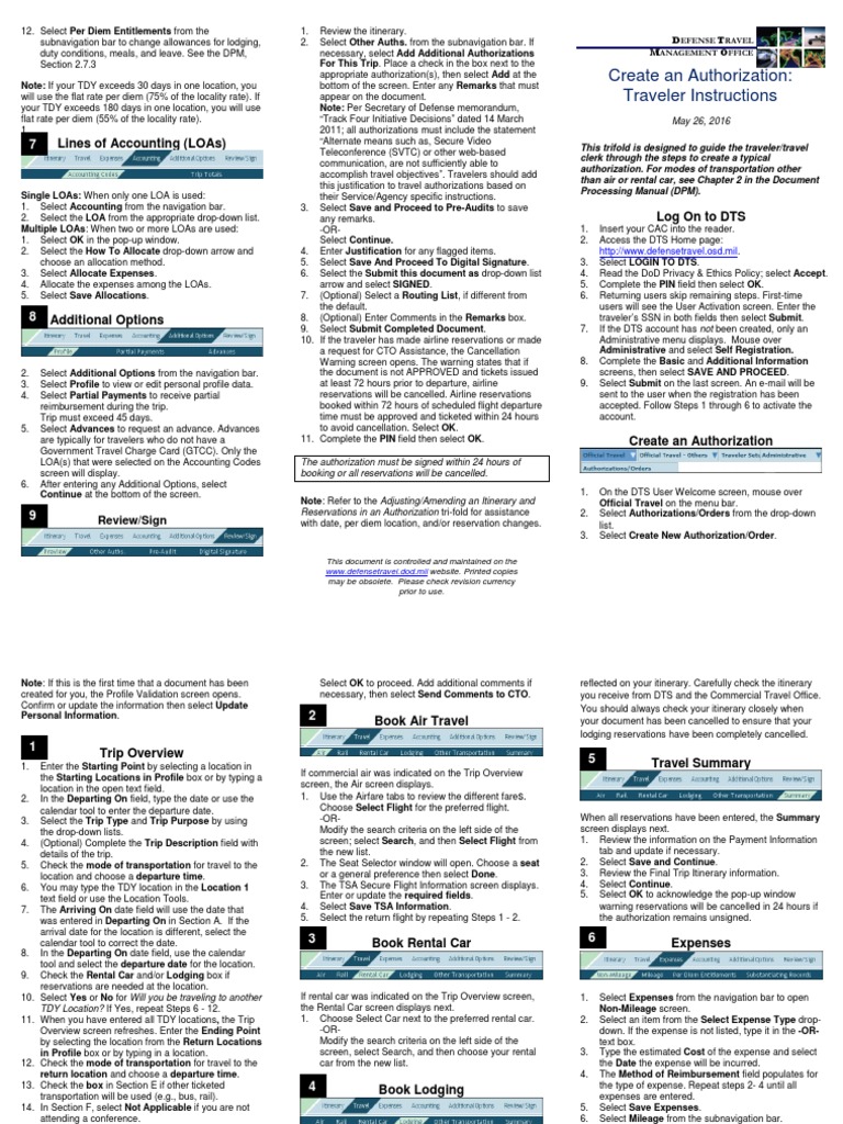 DTS Tri Fold Instructions For Authorization - Tri-Fold | PDF | Per Diem ...