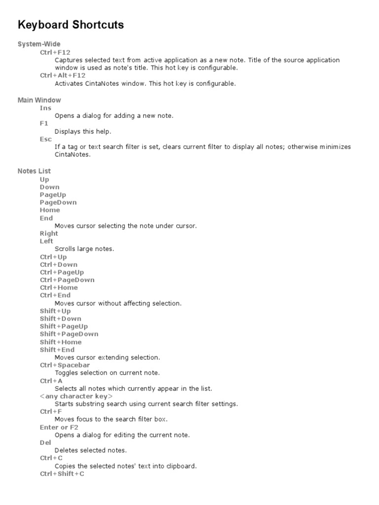 Keyboard Shortcuts: System-Wide | PDF | Keyboard Shortcut | System Software