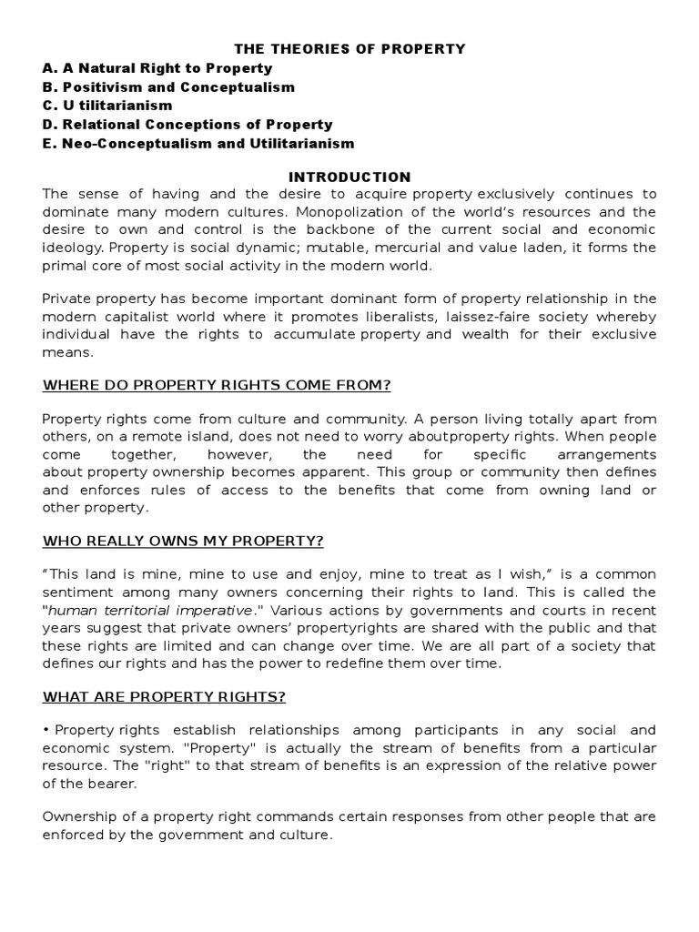Chap1theories of PROPERTY | PDF | Natural And Legal Rights | Property