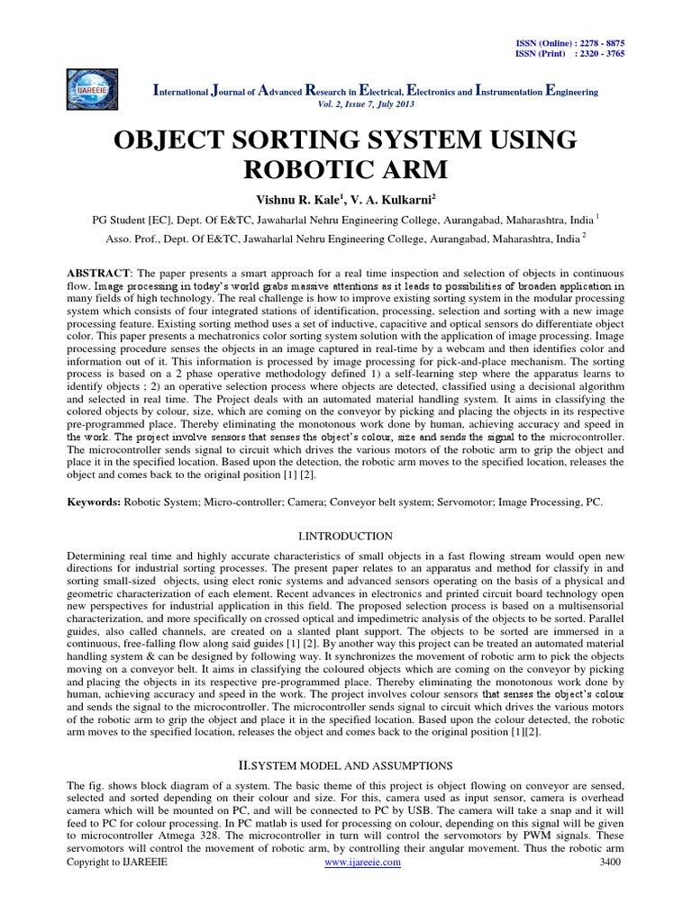 Object Sorting System Using PDF | Download Free PDF | Arduino | Servomechanism