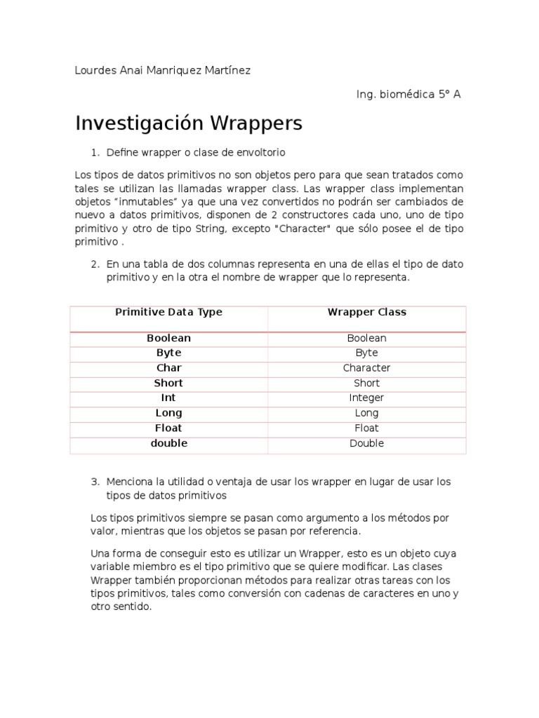 Wrappers | PDF | Java (lenguaje de programación) | Tipo de datos