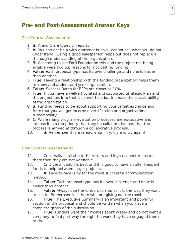 Pre and Post Test Answer Key | PDF | Cognition | Business