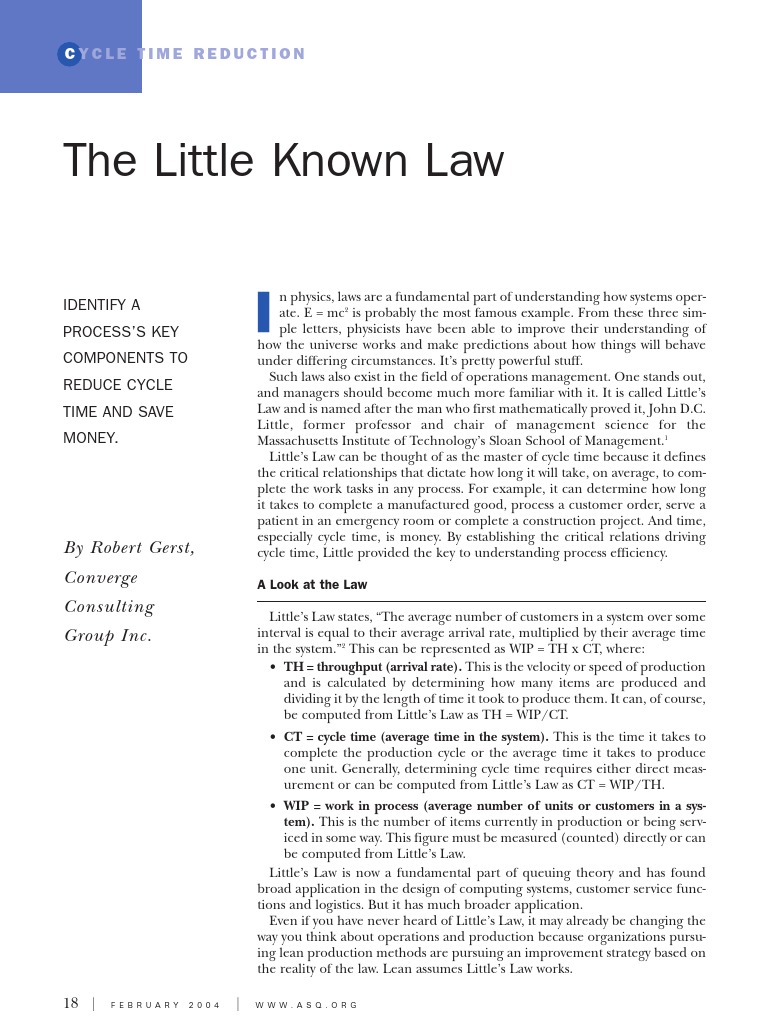The Little Known Littles Law | PDF | Lean Manufacturing | Operations ...
