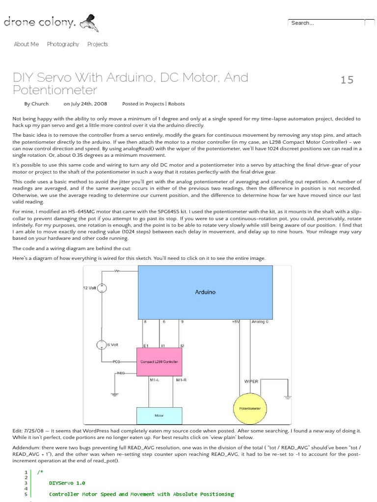 DIY Servo With Arduino, DC Motor, and Potentiometer Drone Colony | PDF | Servomechanism | Gear