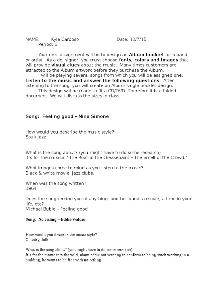 Listen To The Music and Answer The Following Questions. After | PDF ...