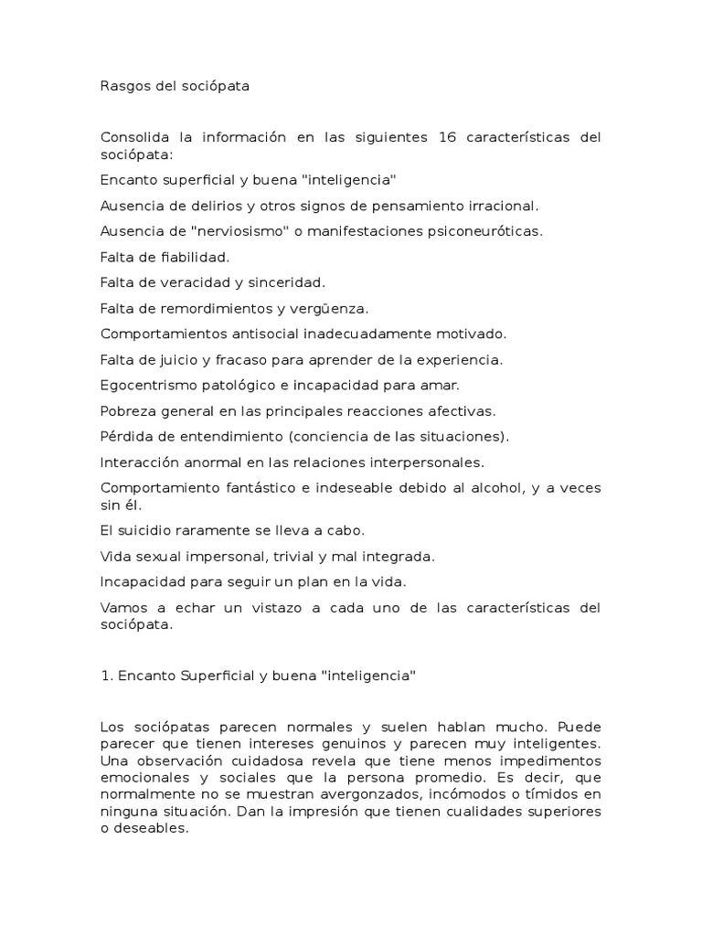 Rasgos Del Sociópata | PDF | Desorden de personalidad antisocial ...