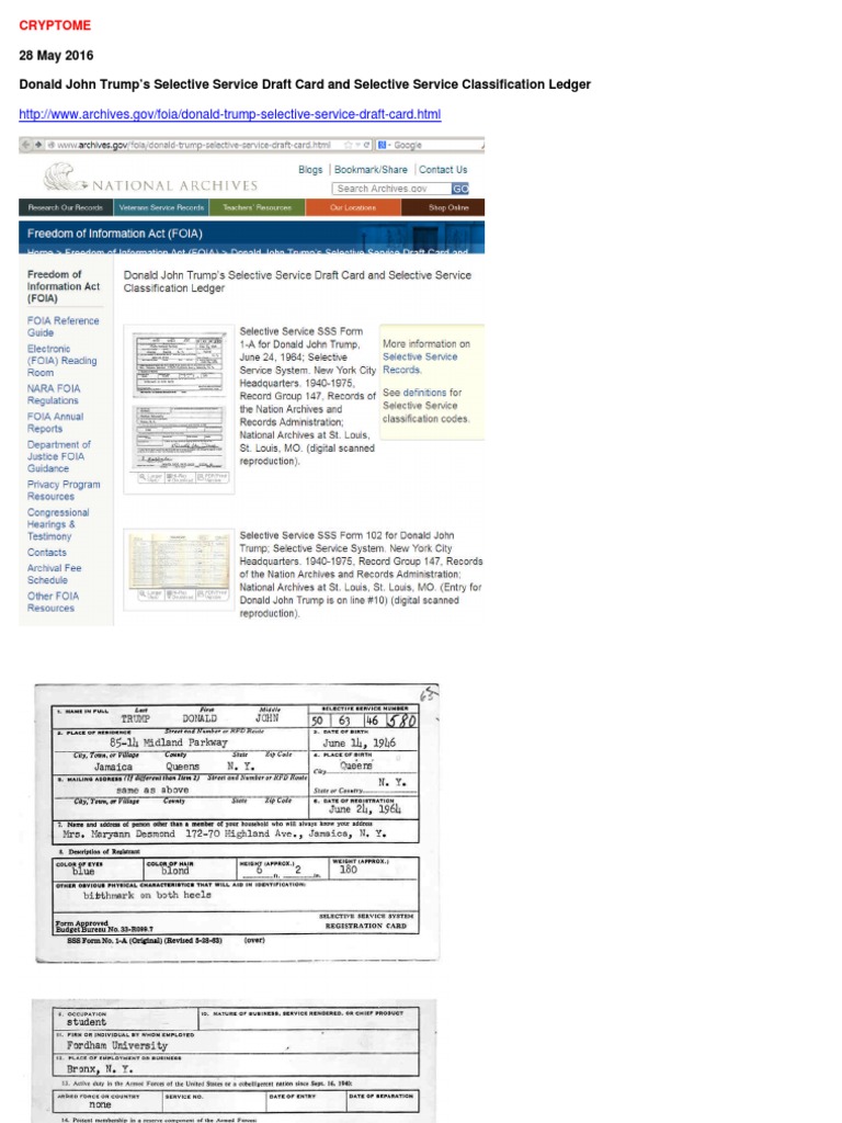 Trump's Draft Card Details | PDF