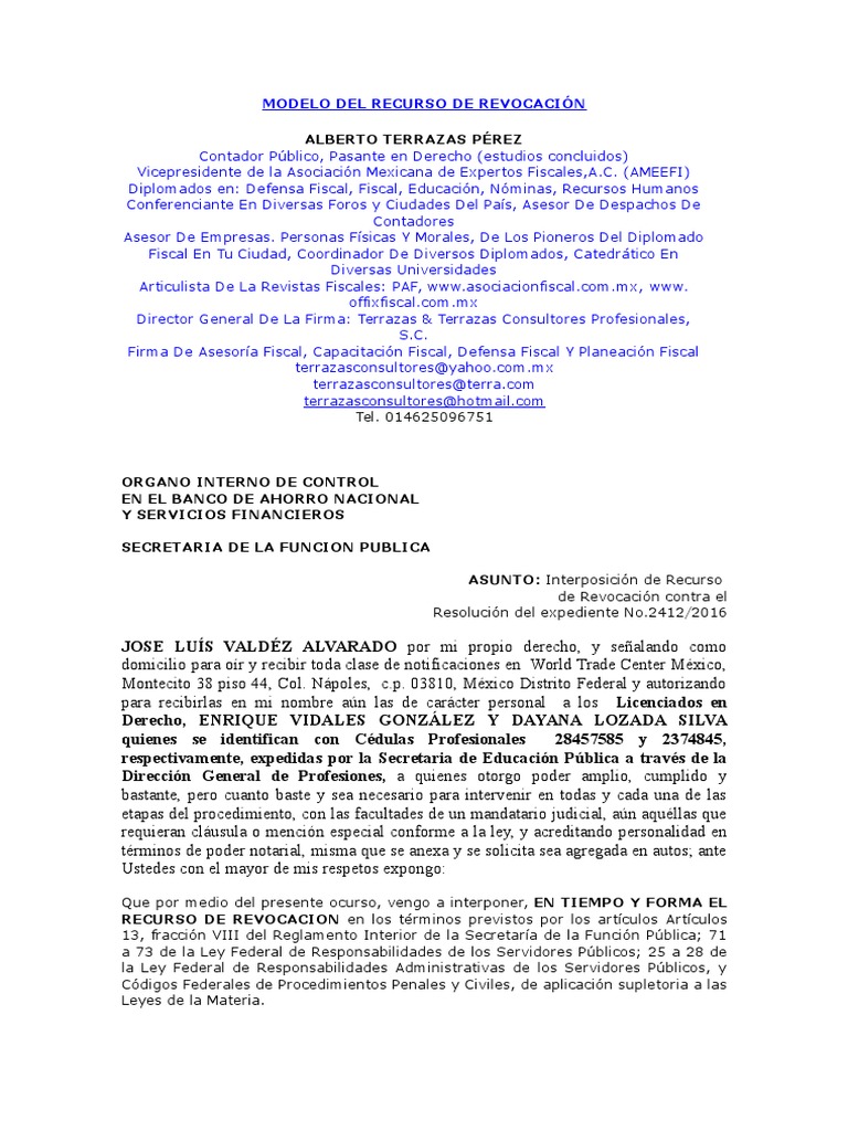 Modelo Del Recurso De Revocación México Justicia