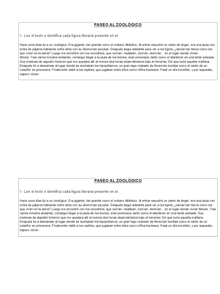 Figuras Literarias en el Zoológico | PDF