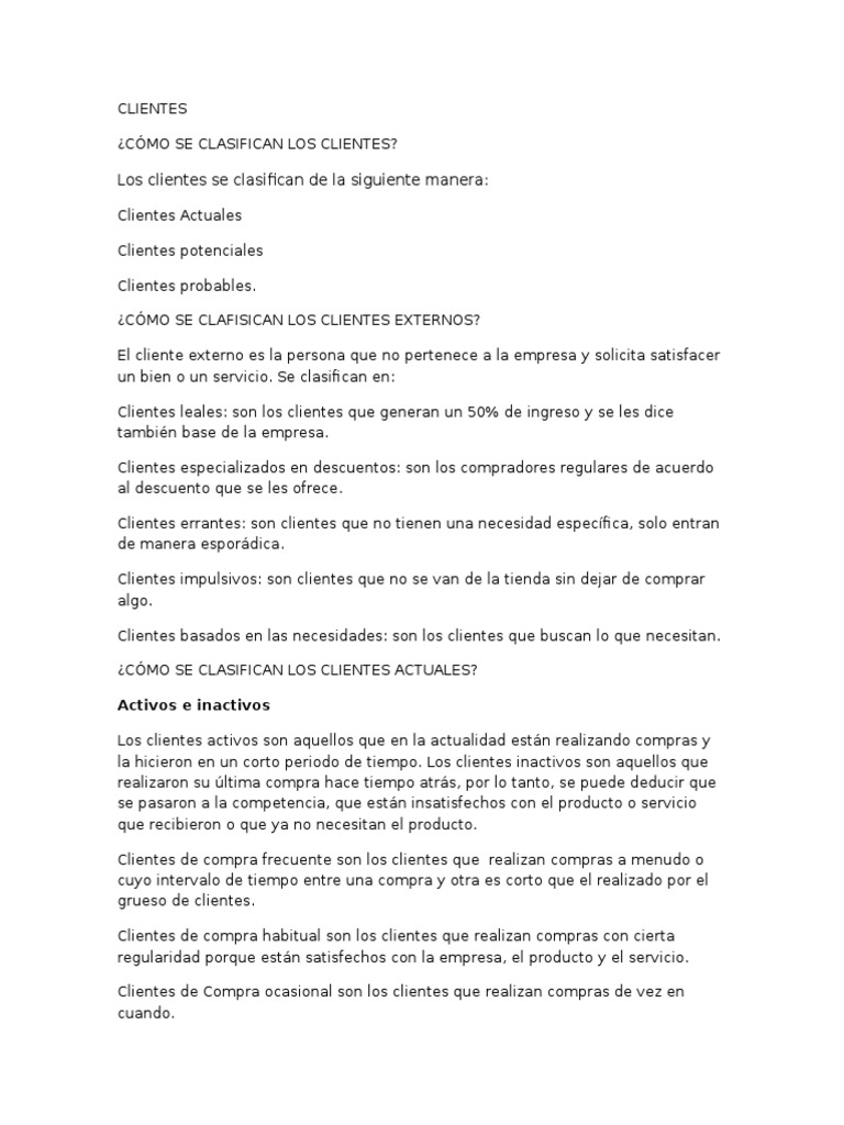 Tipos de Clientes | PDF | Cliente | Negocios (general)