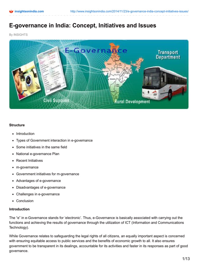 E-Governance in India Concept Initiatives and Issues | PDF | E ...