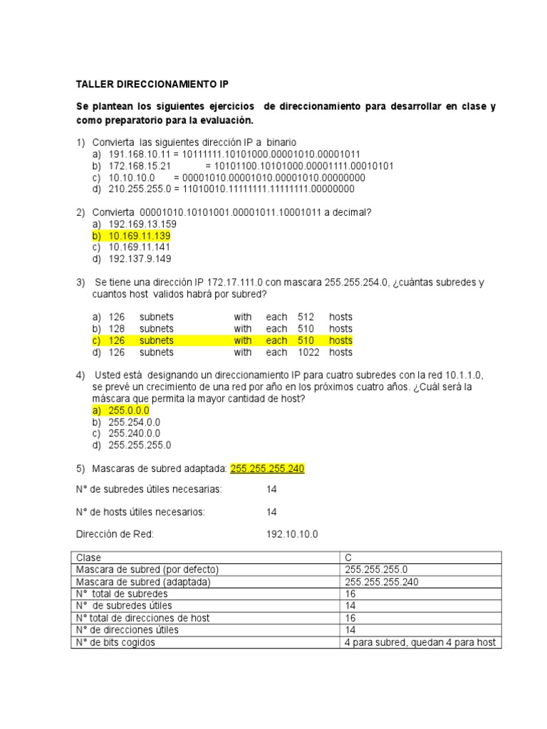 Direccionamiento: Ejercicios | PDF | Dirección IP | Red de computadoras